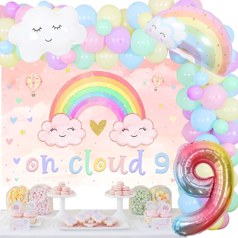 On Cloud 9 Birthday Backdrop and Balloon Garland Arch Kit - Etsy