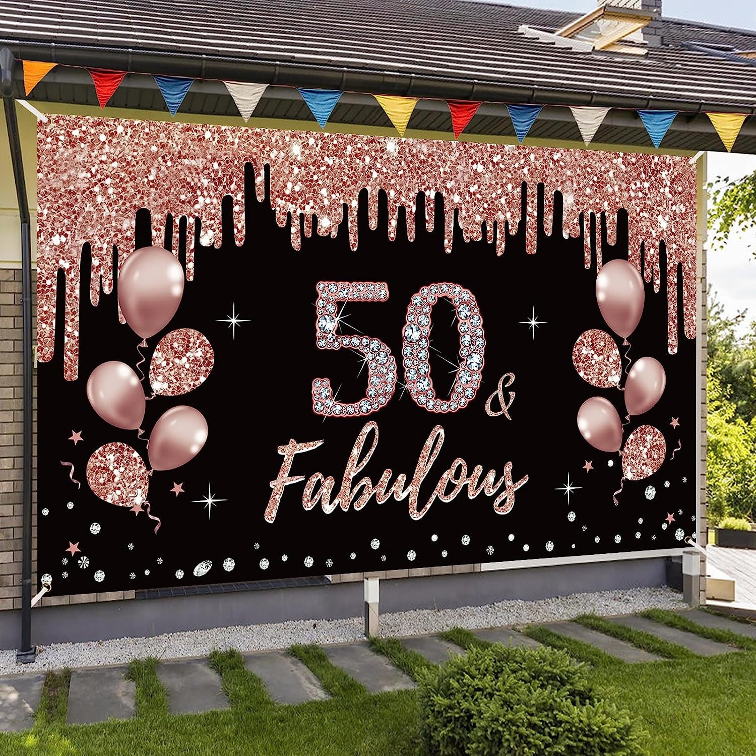 50th Birthday Banner Backdrop Decorations for Women Black Rose - Etsy