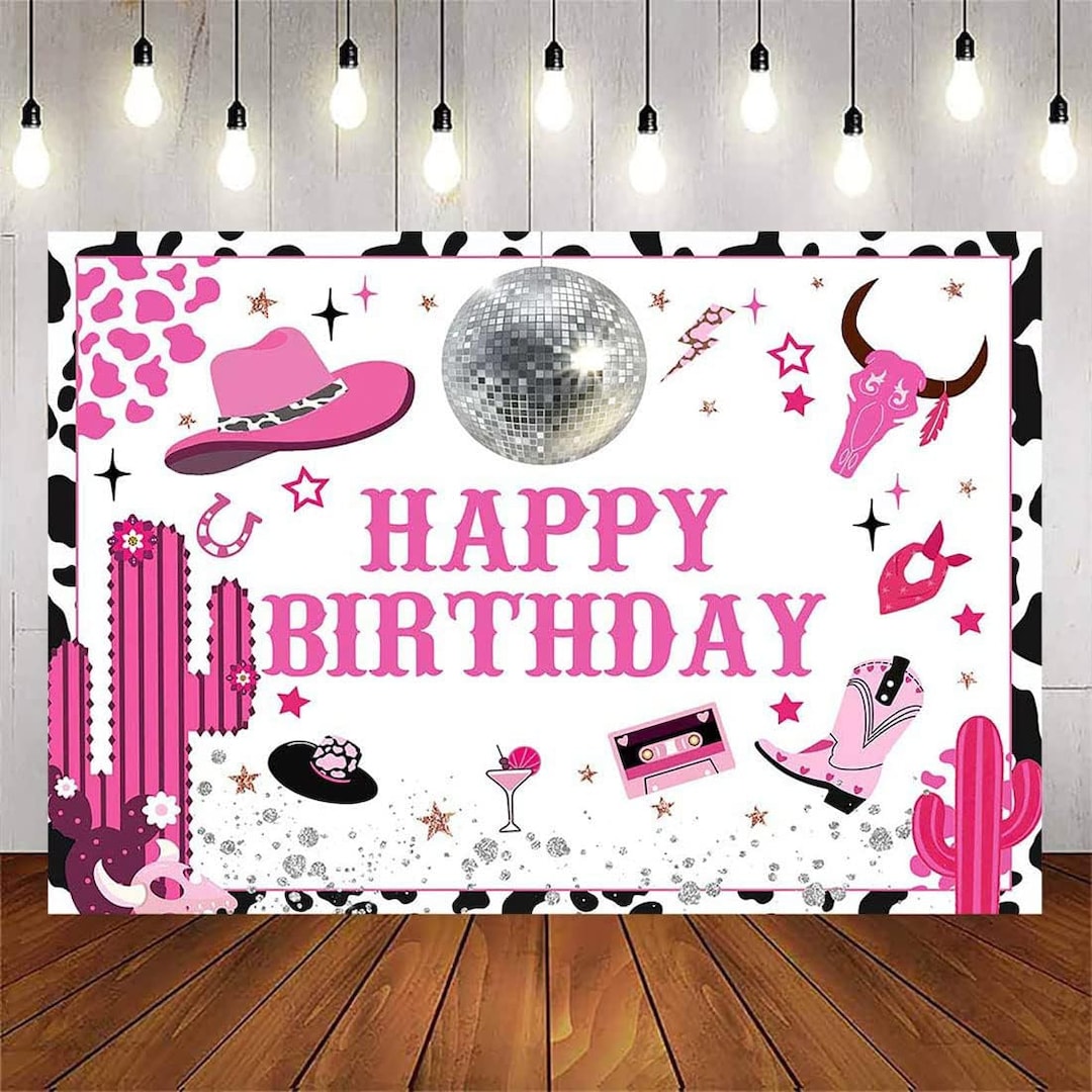 Disco Cowgirl Birthday Backdrop Girls Western Hot Pink Cowgirl Birthday ...