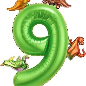 Dinosaur Number Balloon 40 Inch Dinosaur Age Balloon, Green Dinosaur ...