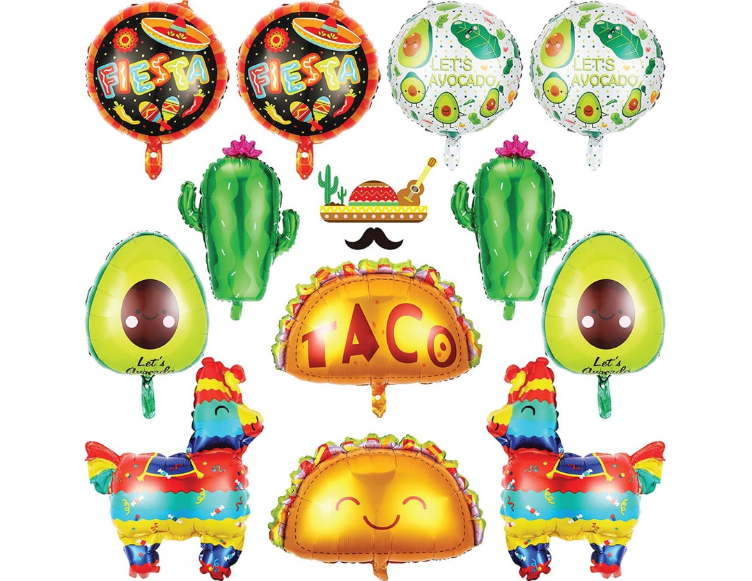 Mexico Fiesta Theme Party Balloons 12 PCS, Mexico Taco Llama Cactus ...
