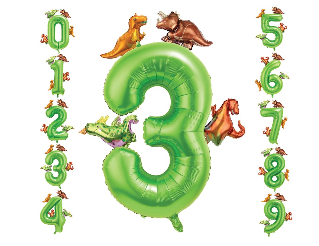Dinosaur Number Balloon 40 Inch Dinosaur Age Balloon, Green Dinosaur ...