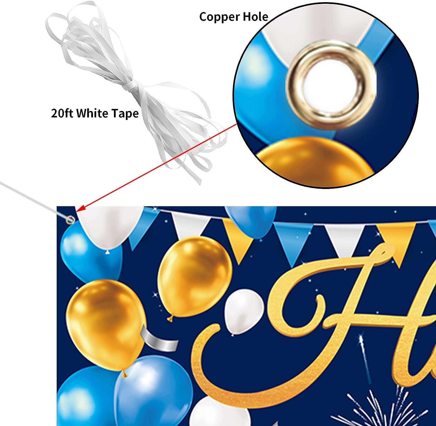 Large 13th Birthday Banner Backdrop Decorations for Girl Boy Gold Blue ...
