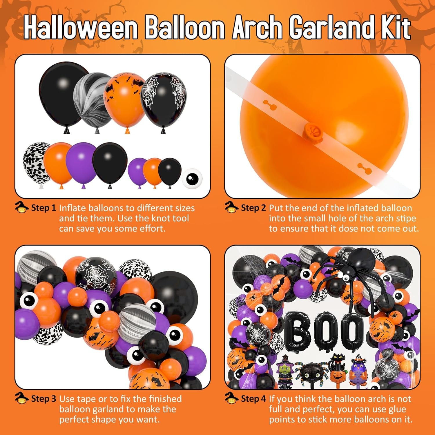 Halloween Balloon Garland Arch Kit 165pcs Orange Black Balloons Set ...