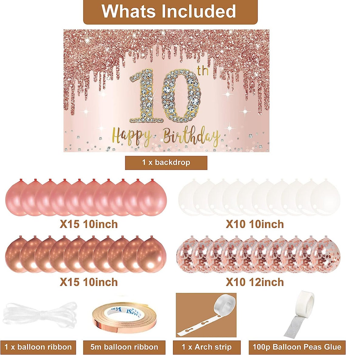10th Birthday Backdrop and Balloon Garland Arch Decorations Rose Gold ...