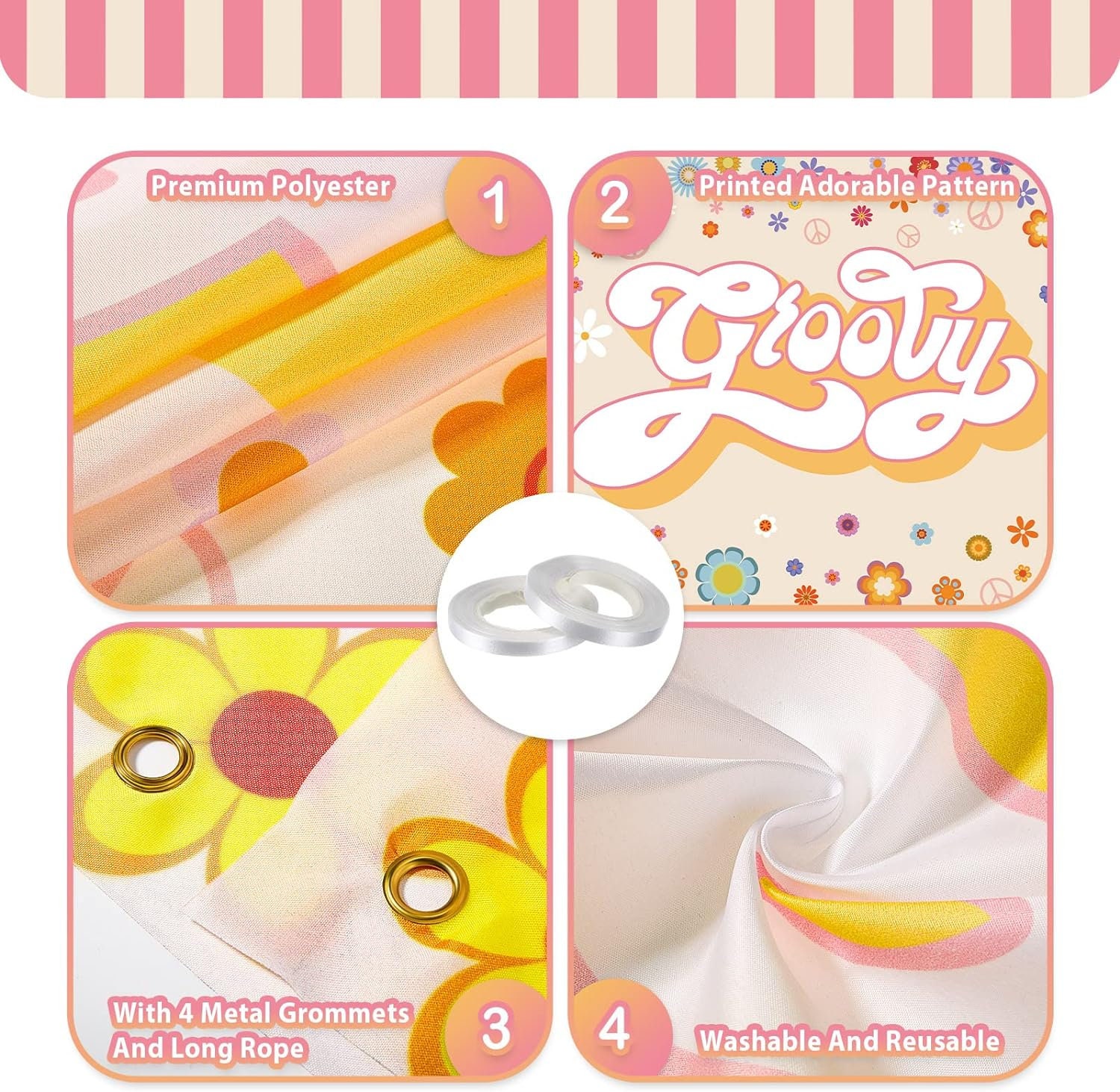 Groovy Backdrop, Girls Hippie Boho Party Photo Background Banner ...