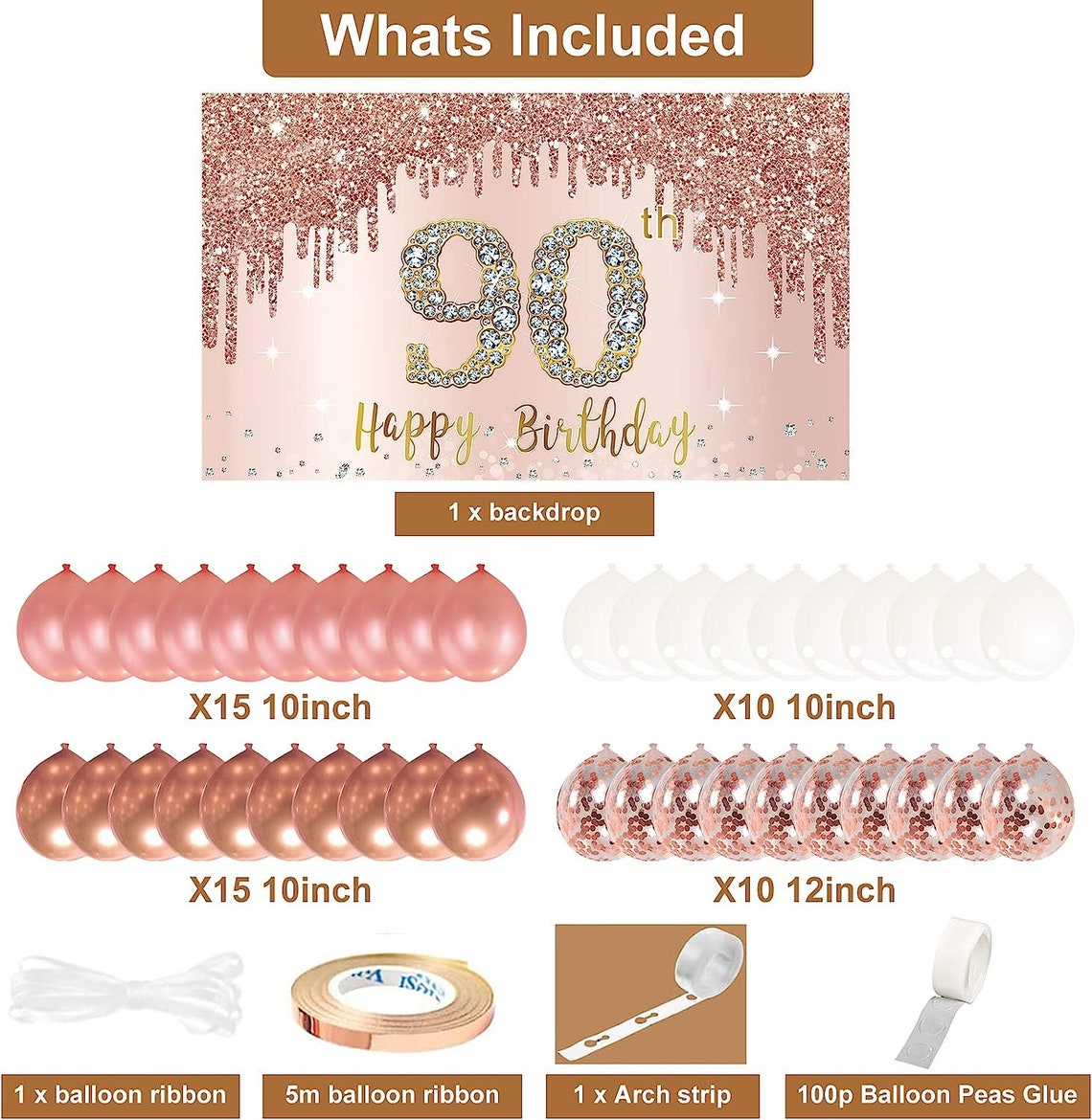90th Birthday Backdrop and Balloon Garland Arch Decorations Rose Gold ...