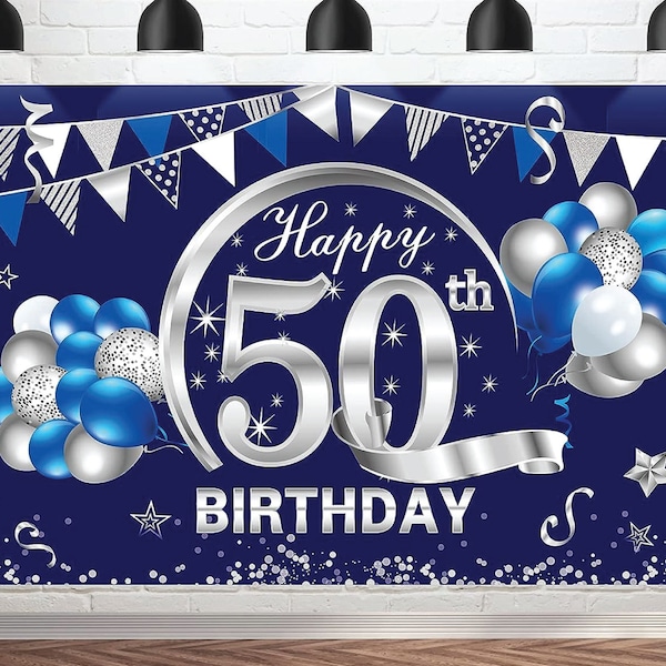 Royal Blue Men 50th Happy Birthday Backdrop - Etsy