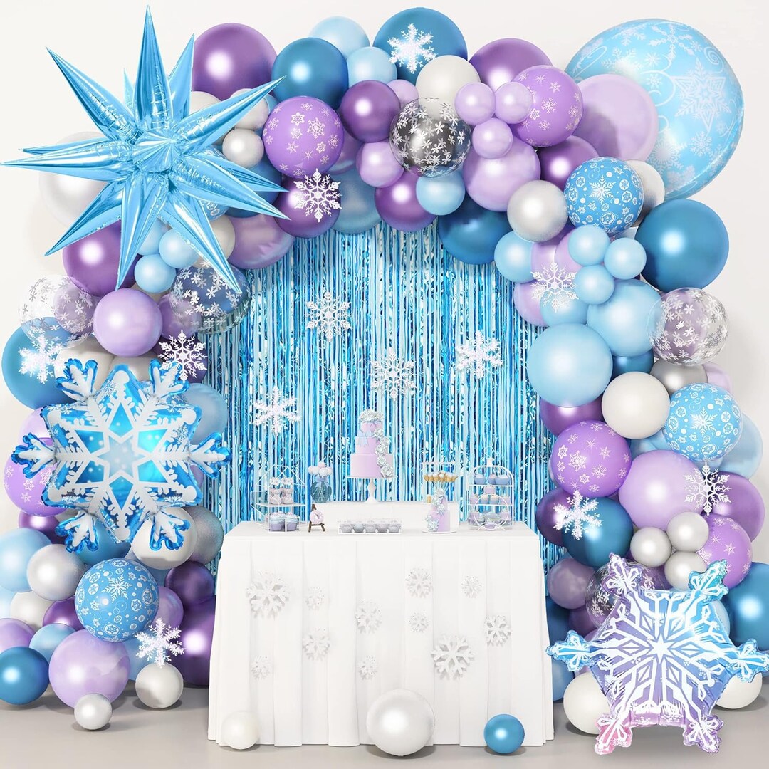 Snowflake Balloon Garland Arch Kit, Winter Onederland Blue Purple ...