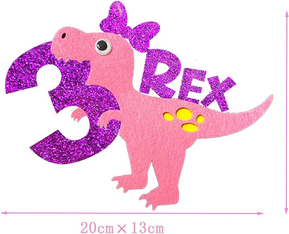 Pink Dinosaur Three Rex Backdrop and Balloons, Girl's 3 Rex Banner T ...
