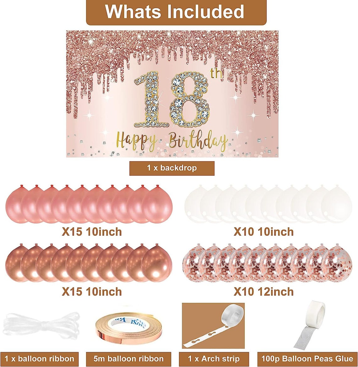 18th Birthday Backdrop and Balloon Garland Arch Decorations Rose Gold ...