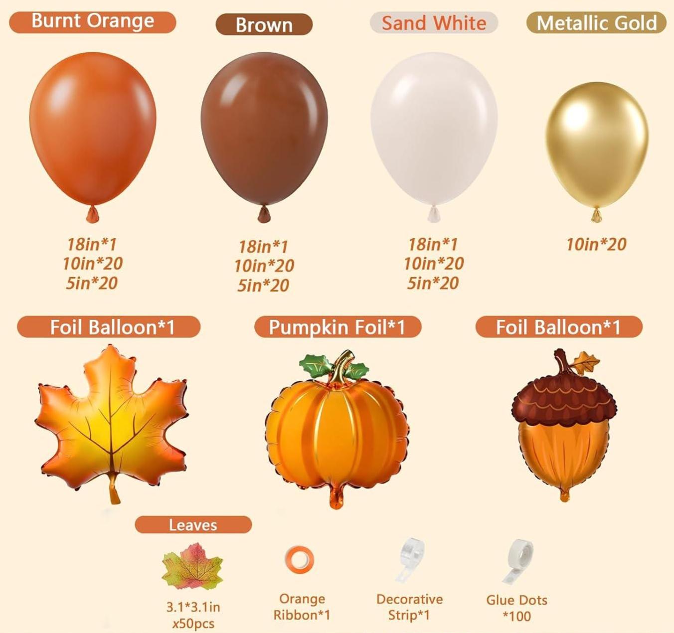 Fall Balloon Garland Arch Kit, Fall Pumpkin Orange Maple Leaves Balloon ...