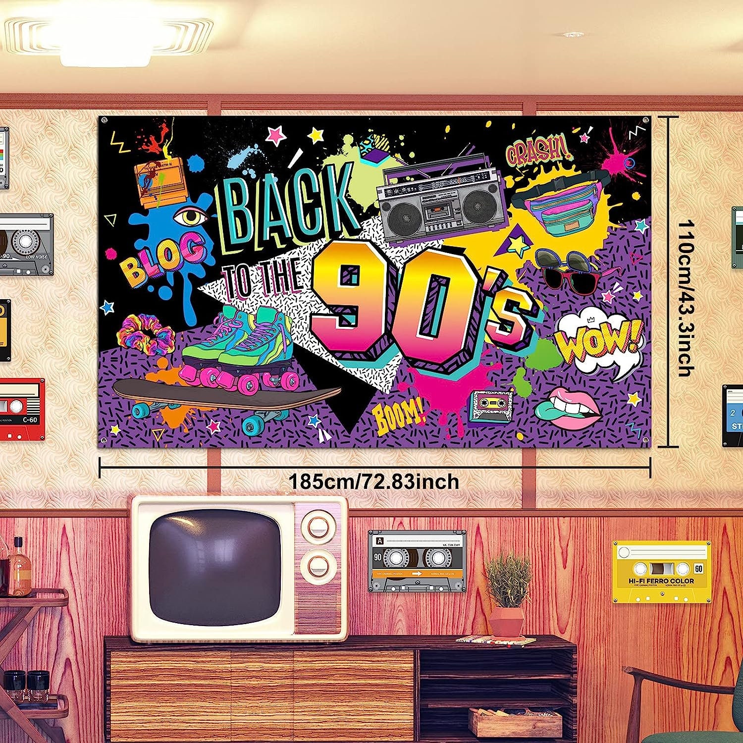 Back to the 90s Balloon Garland Kit and Backdrop, Disco Ball Radio Boom ...