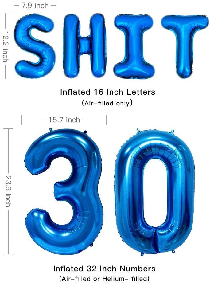 30th Silver and Blue Balloons, 30th Birthday Balloons Funny 30th ...