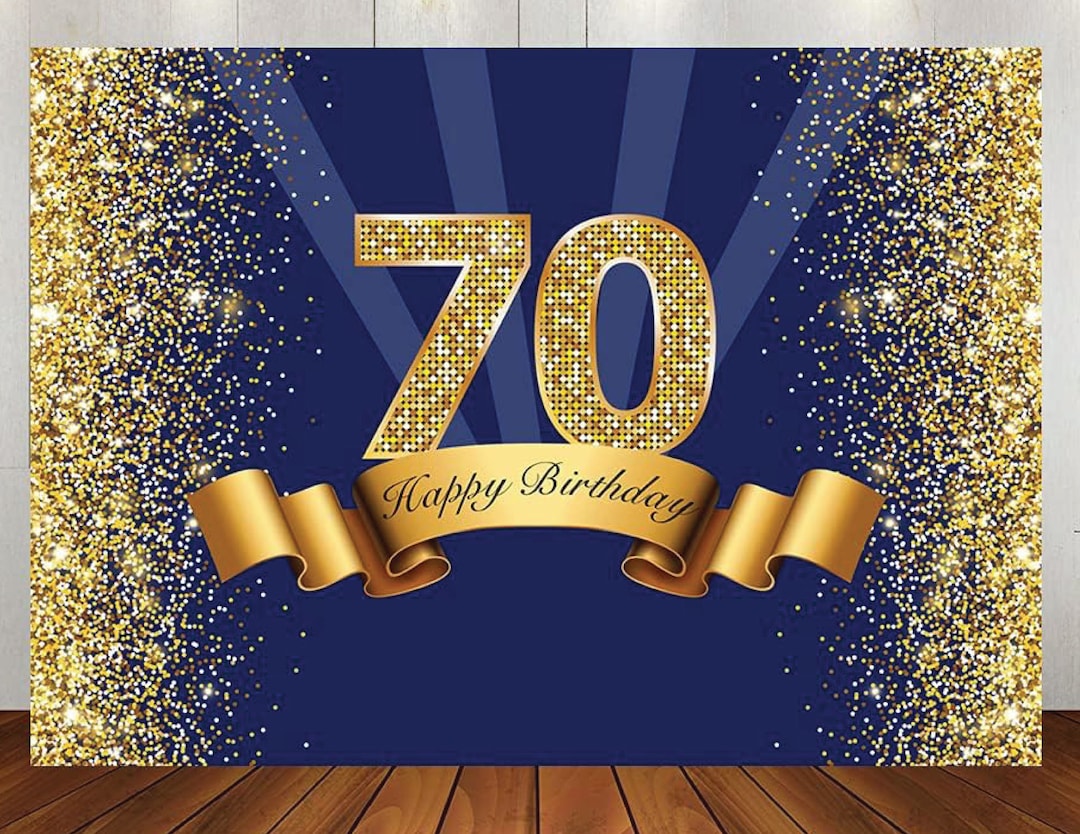 70th Birthday Banner Backdrop Decorations Men Women Blue Gold Happy 70 ...