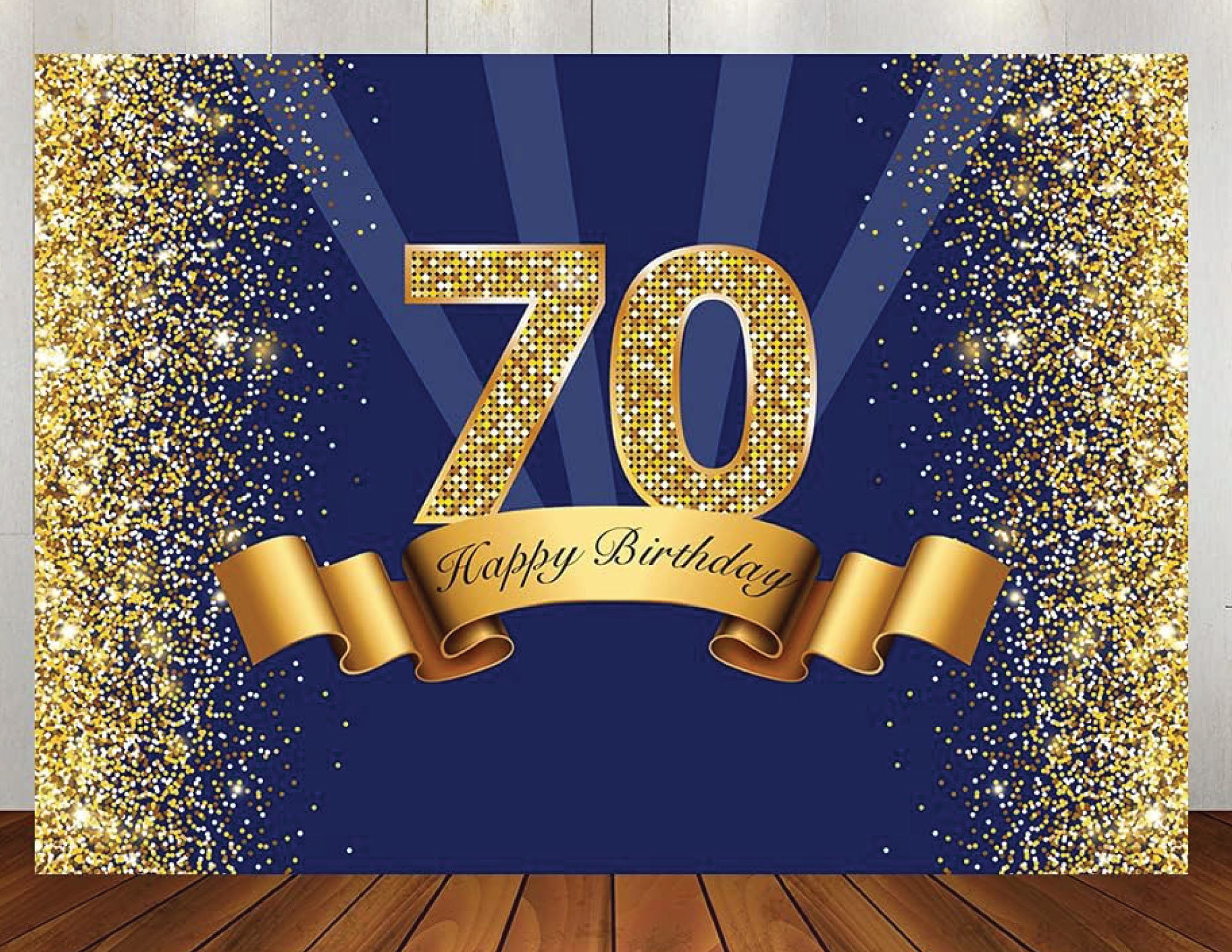70th Birthday Banner Backdrop Decorations Men Women Blue Gold Happy 70 ...