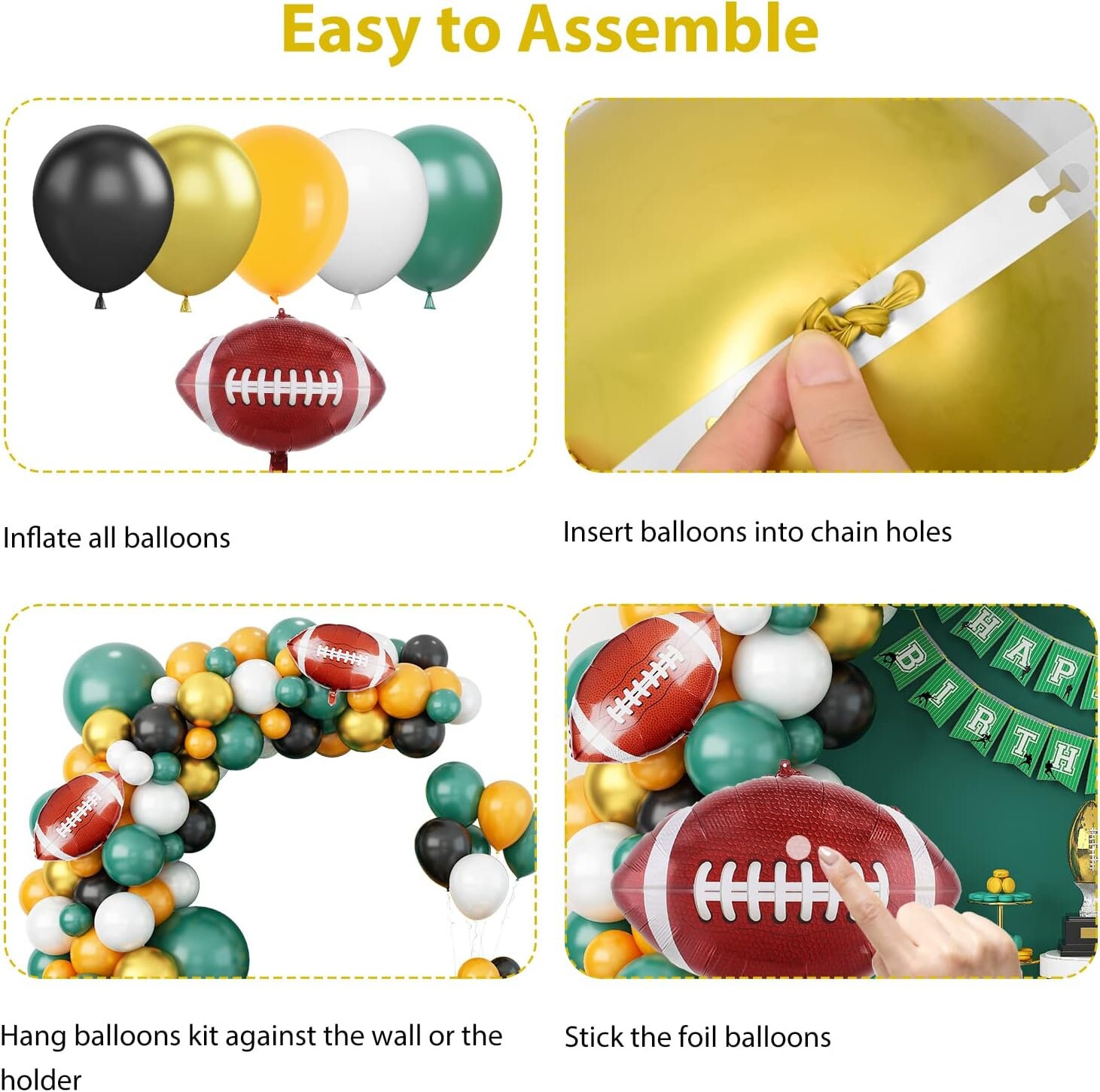 Football Balloon Garland Arch Kit, Dark Green Lemon Yellow Black White ...