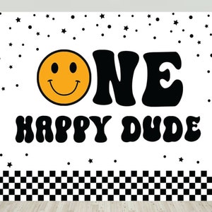 One Happy Dude Backdrop Boys Smiley Face 1st Birthday Vinyl Photo ...