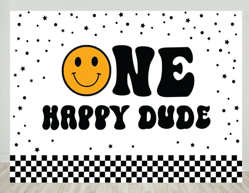 One Happy Dude Backdrop Boys Smiley Face 1st Birthday Vinyl Photo ...