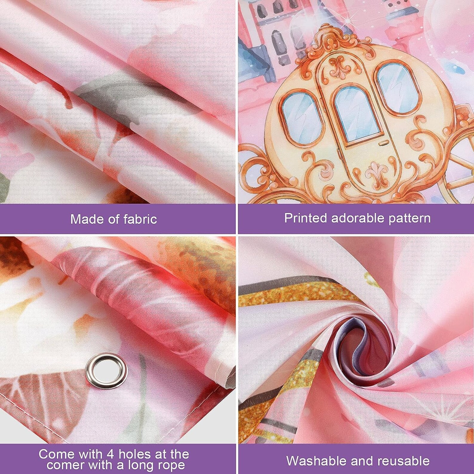 Princess Birthday Backdrop, Pink and Gold Royal Castle Carriage Crown ...