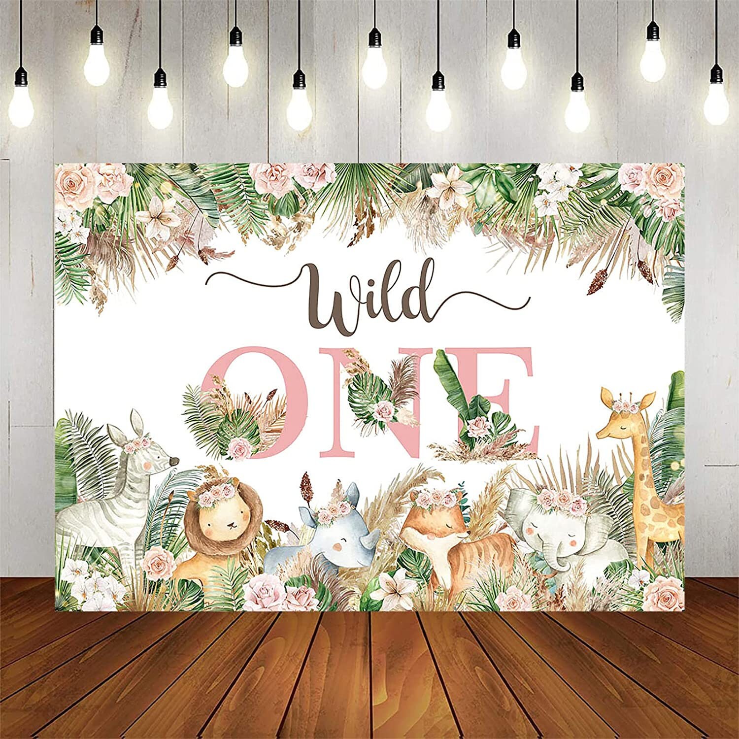 Wild One Backdrop Girl Jungle Safari Animals 1st Birthday Vinyl Photo ...
