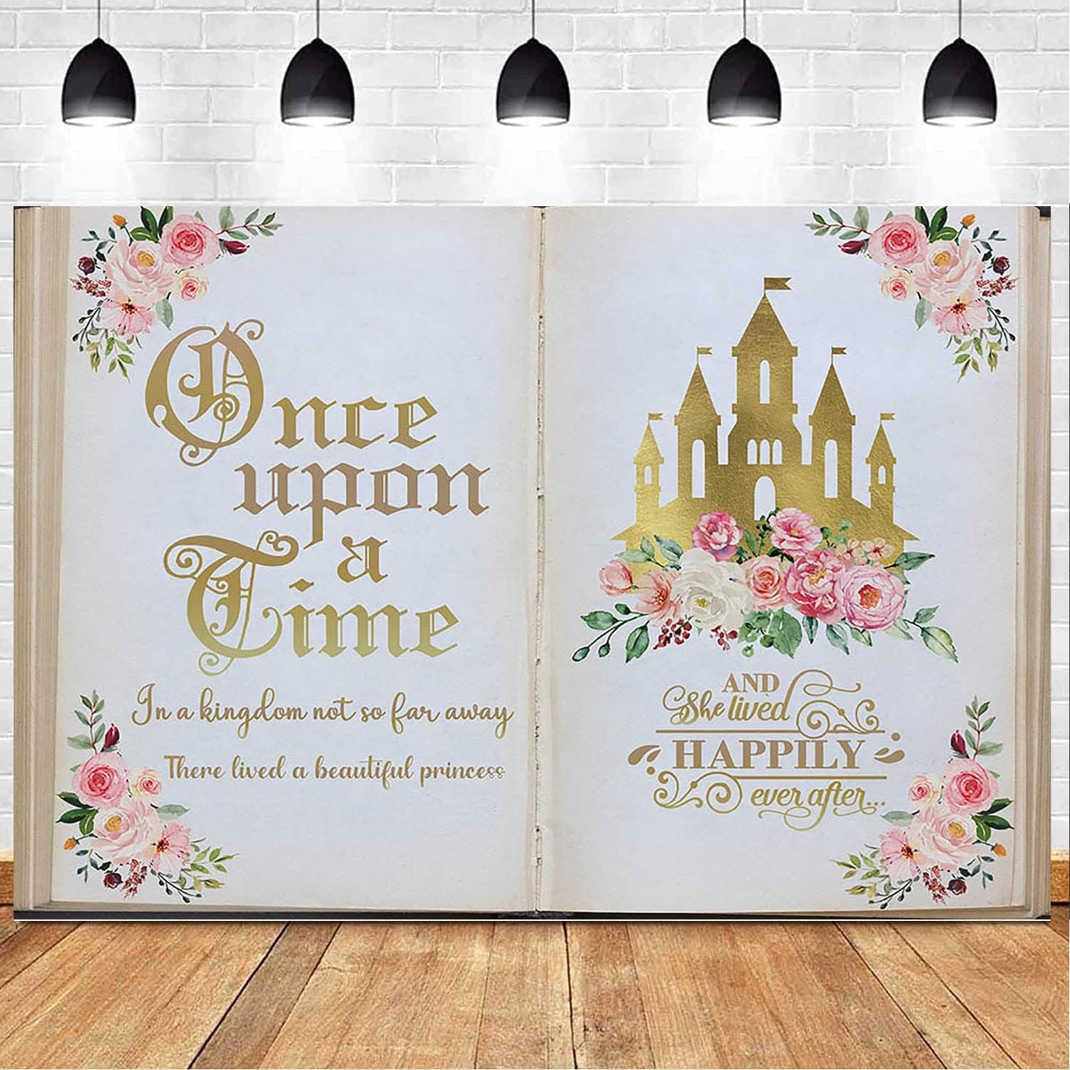 Once Upon a Time Backdrop Banner Pink Floral Gold Castle Princess ...