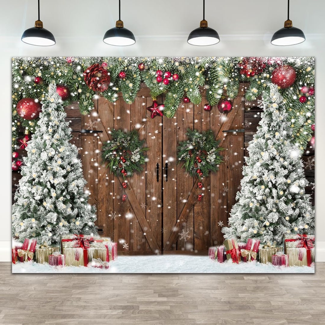 Christmas Photography Backdrop, Christmas Rustic Barn Wood Door Family ...