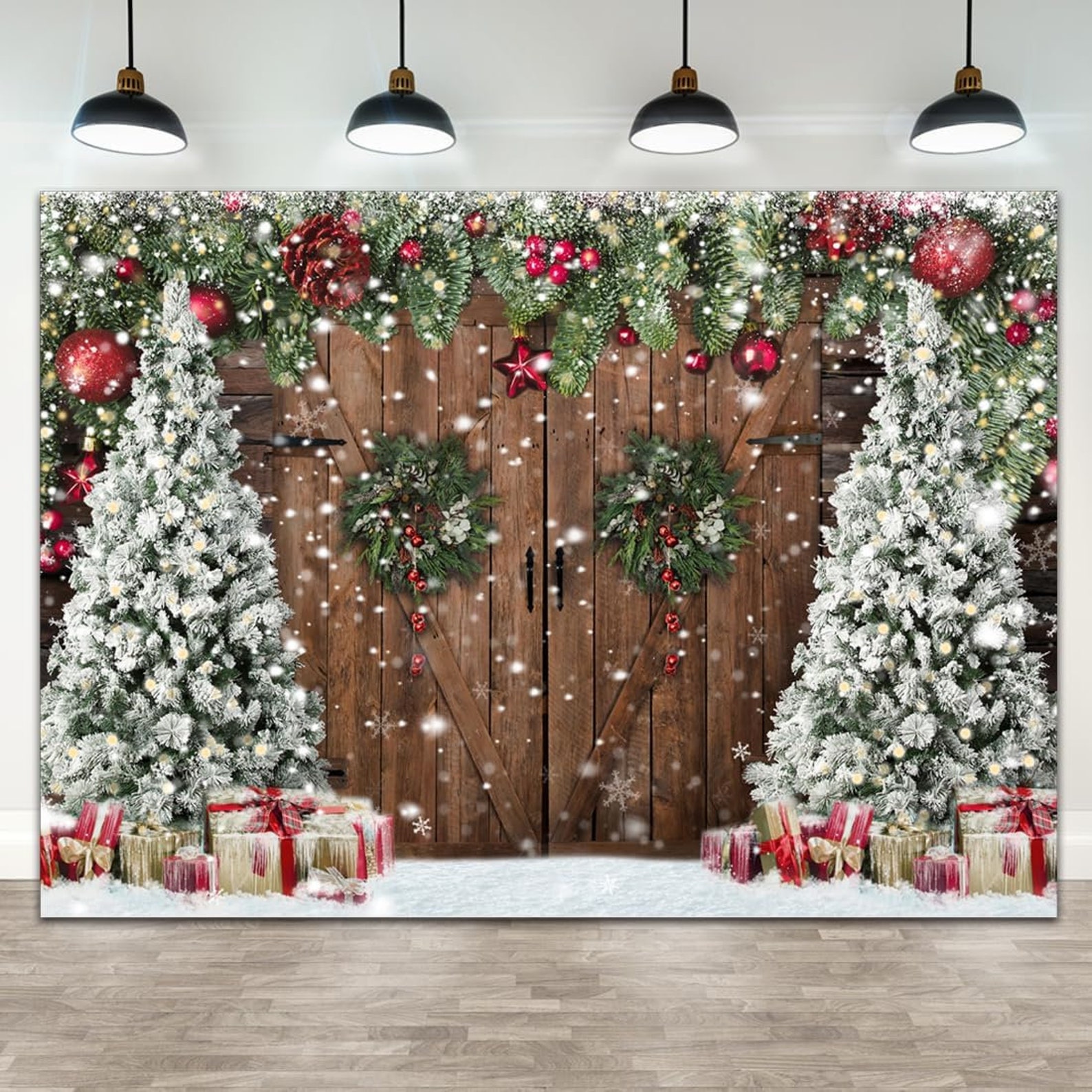 Christmas Photography Backdrop, Christmas Rustic Barn Wood Door Family ...
