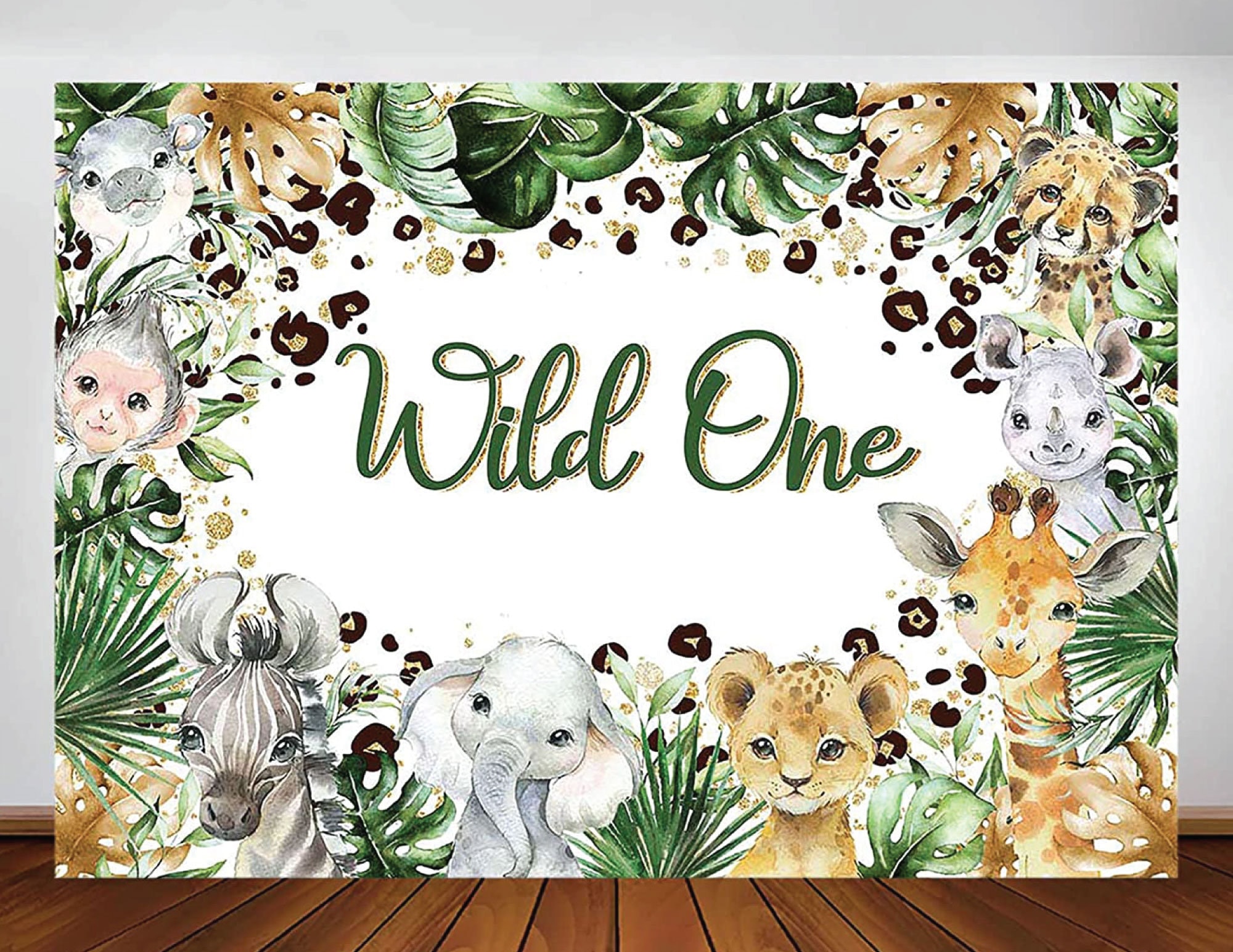 Wild One Backdrop Jungle Safari Animals 1st Birthday Vinyl Photo ...