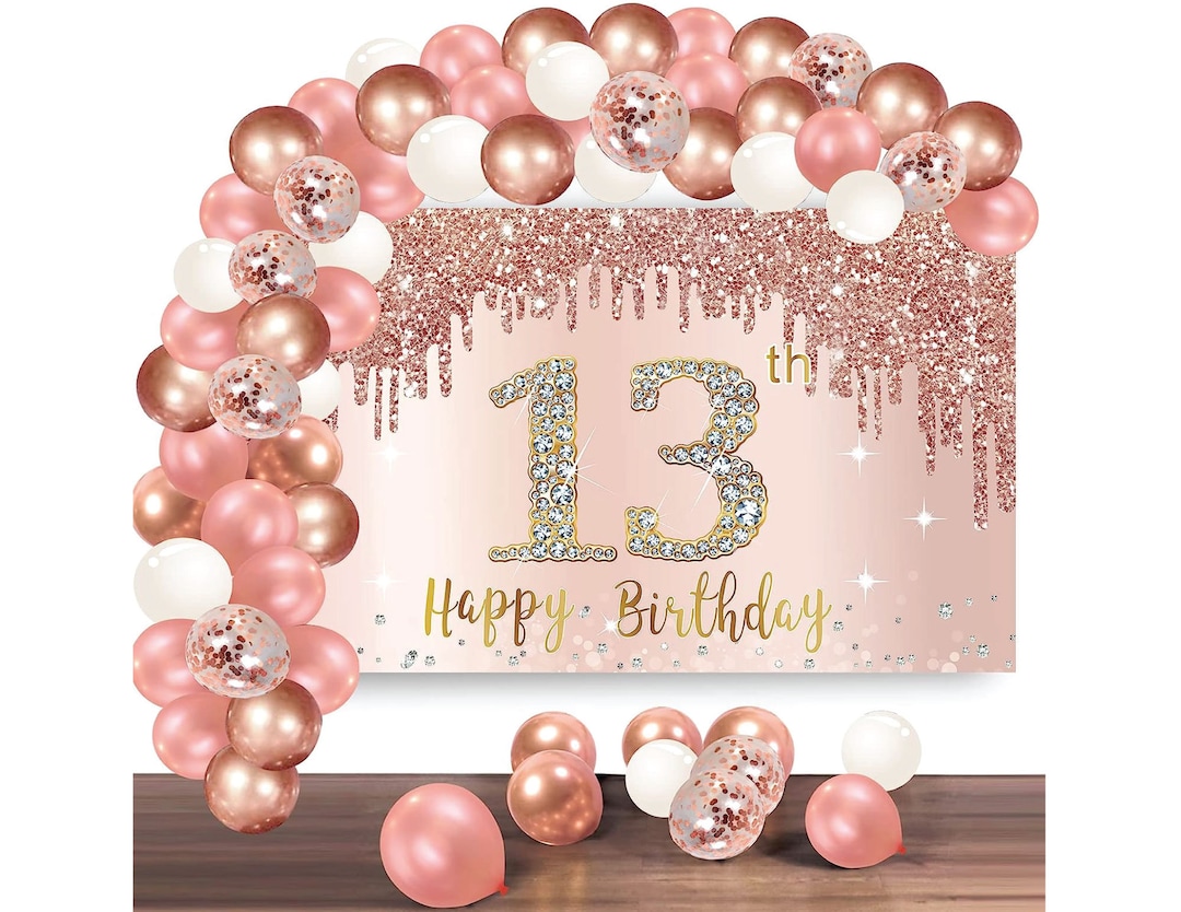 13th Birthday Backdrop and Balloon Garland Arch Decorations Rose Gold ...