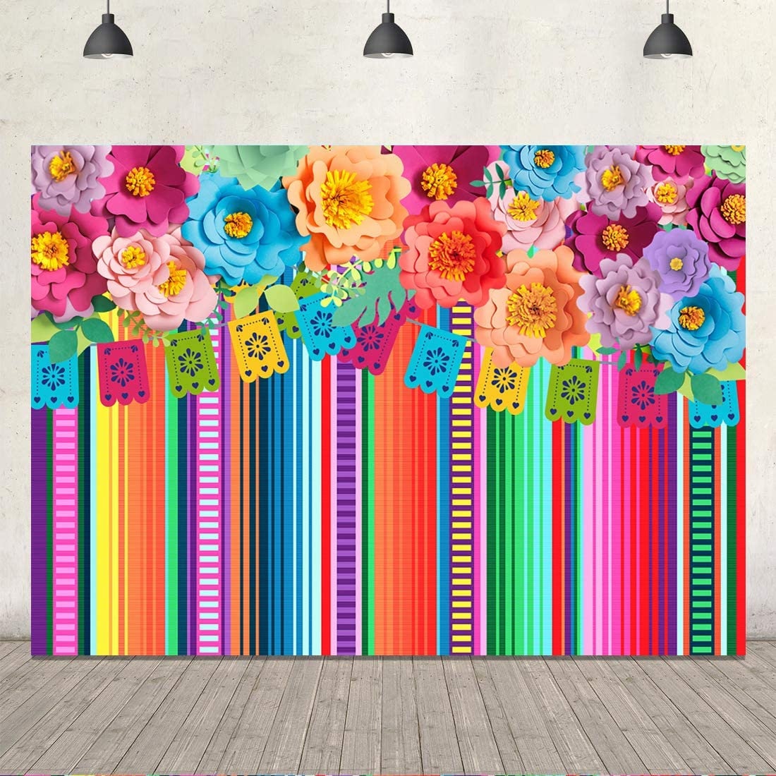 Mexican Theme Party Striped Backdrop Fiesta Cinco De Mayo Paper Flowers ...