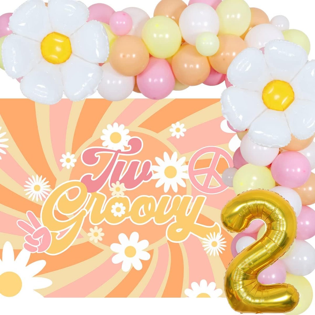 Two Groovy Backdrop and Balloon Garland Arch Kit, Daisy Flower Boho ...