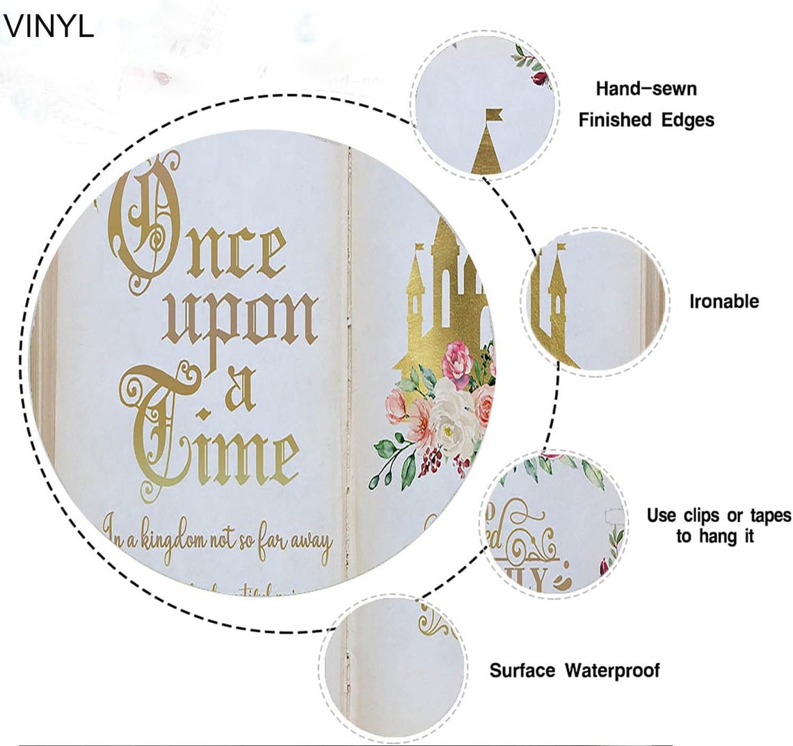 Once Upon a Time Backdrop Banner Pink Floral Gold Castle - Etsy