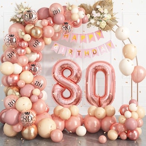 80th Birthday Balloon Garland Arch, Rose Gold 80th Birthday Balloons ...