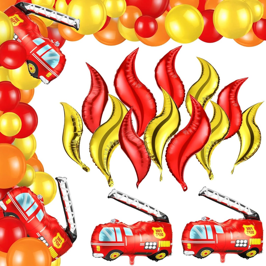 Fire Truck Balloons, Fire Truck Birthday Party Decorations, Flame ...