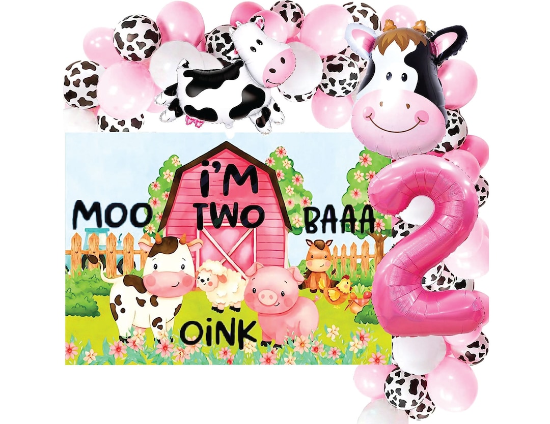 Pink Oink Baa Moo I Am Two Balloons Moo Moo I Am Two Backdrop Farm 2nd ...