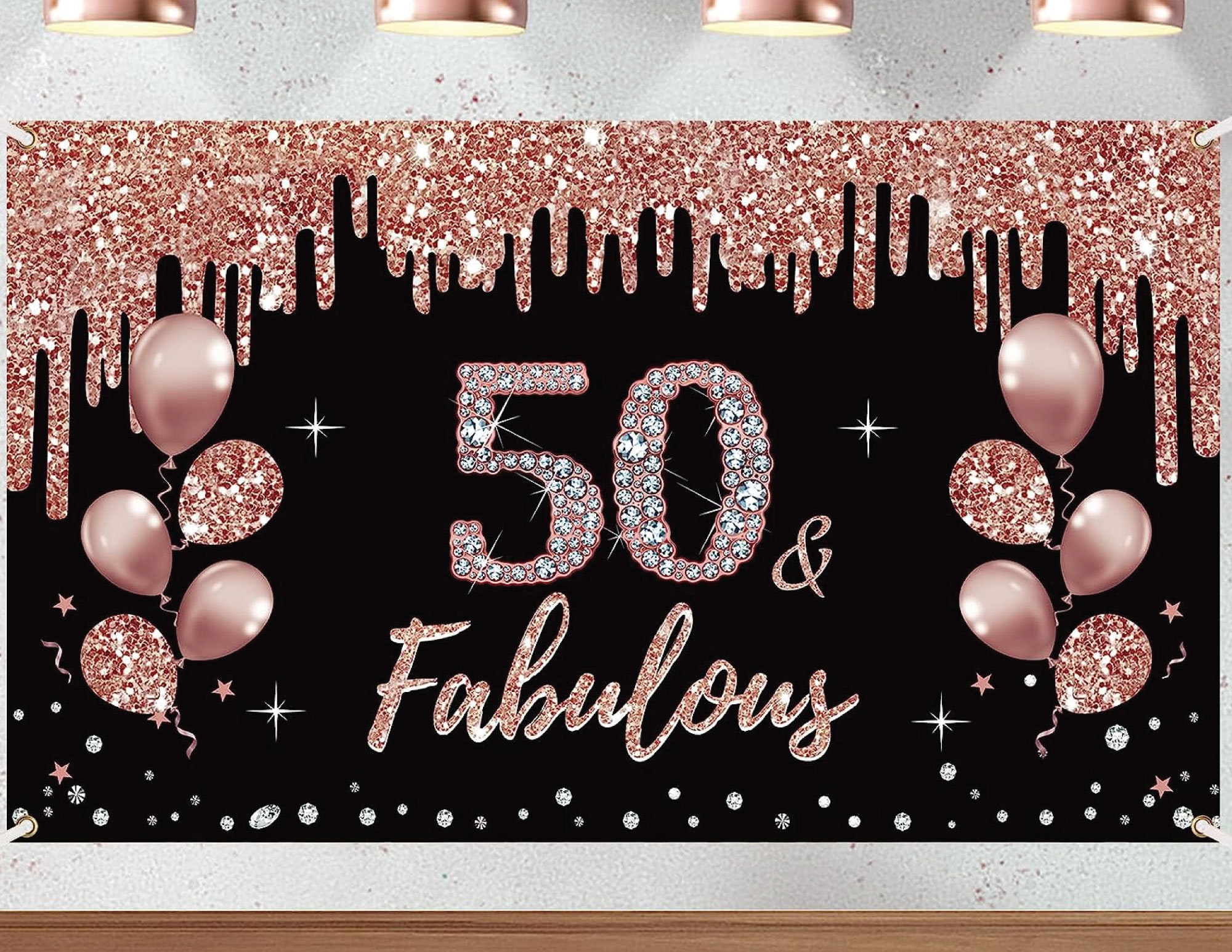 50th Birthday Banner Backdrop Decorations for Women Black Rose Gold ...