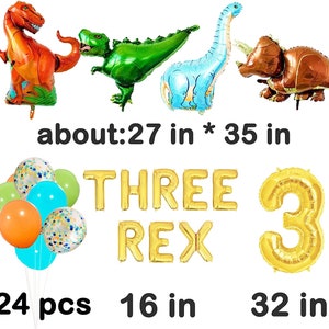 Dinosaur Three Rex Balloons, Three Rex Banner Balloon T-rex 3 Cake ...