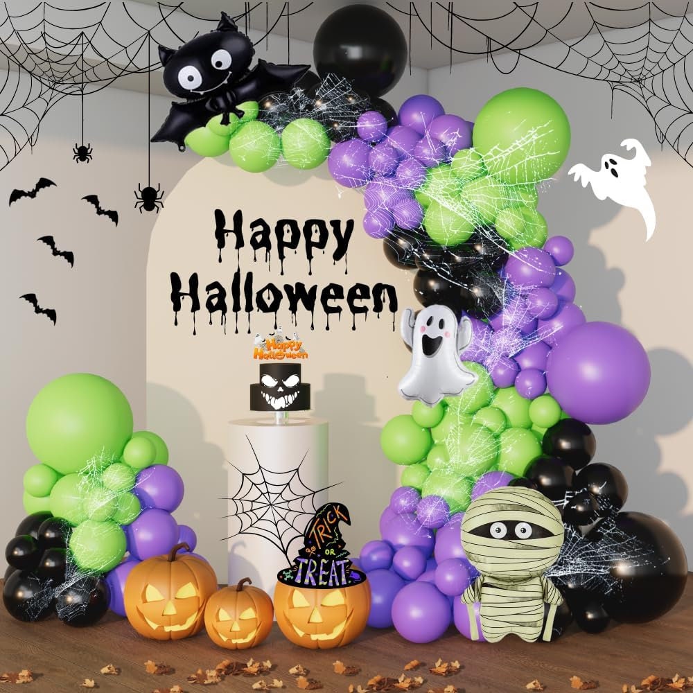 Halloween Balloon Garland Arch Kit 142pcs Purple Black Green Balloons ...