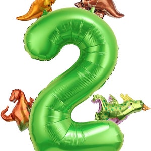 Dinosaur Number Balloon 40 Inch Dinosaur Age Balloon, Green Dinosaur ...