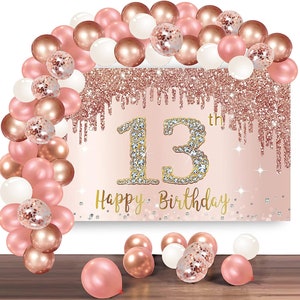 13th Birthday Backdrop and Balloon Garland Arch Decorations Rose Gold ...