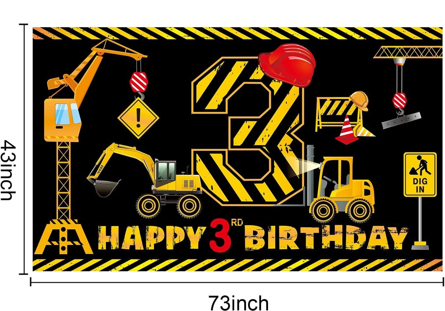 Construction 3rd Birthday Backdrop, Dump Truck Digger Zone Third ...