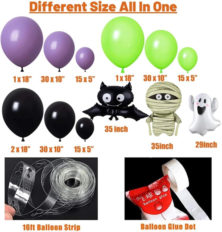 Halloween Balloon Garland Arch Kit 142pcs Purple Black Green Balloons ...