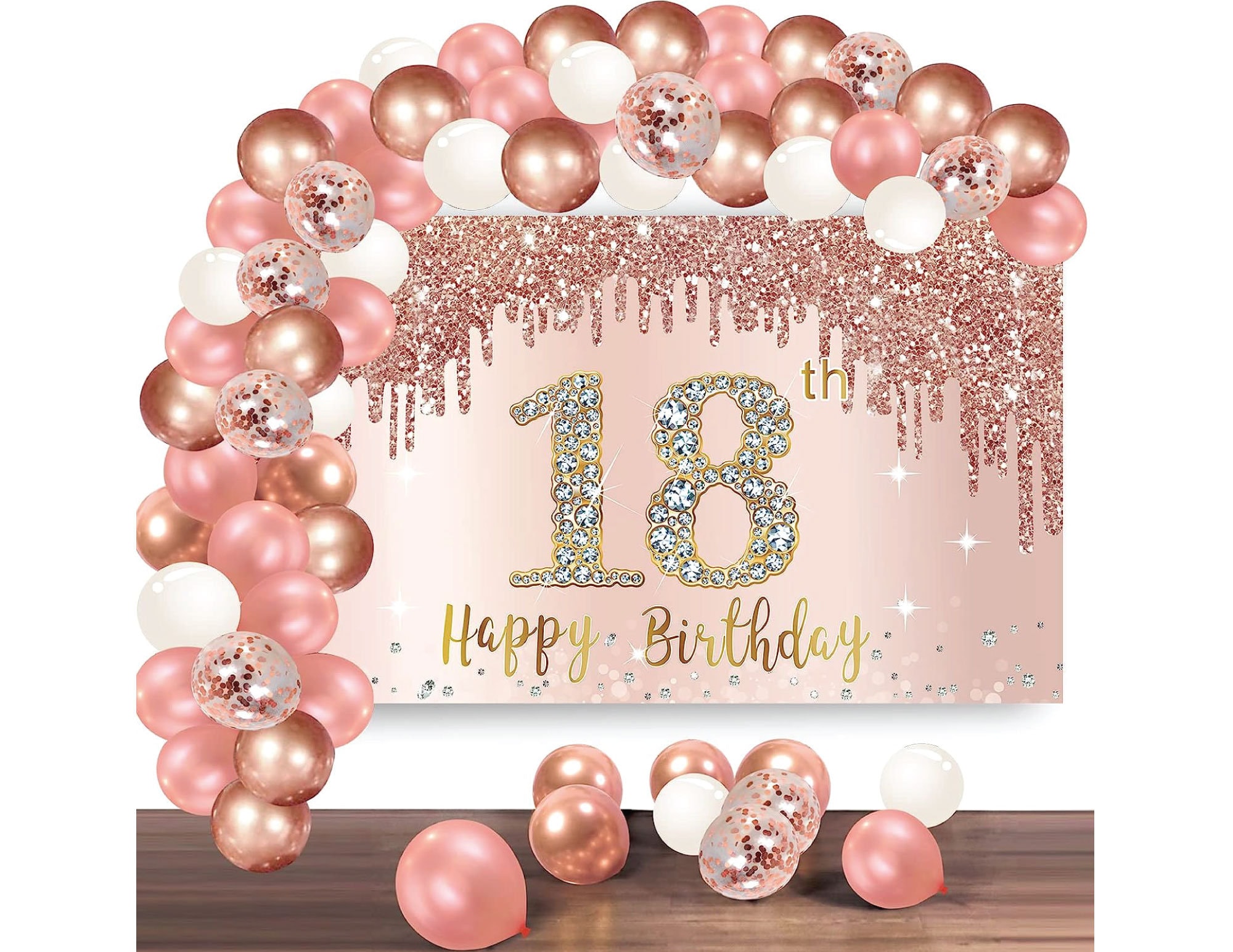 18th Birthday Backdrop and Balloon Garland Arch Decorations Rose Gold ...
