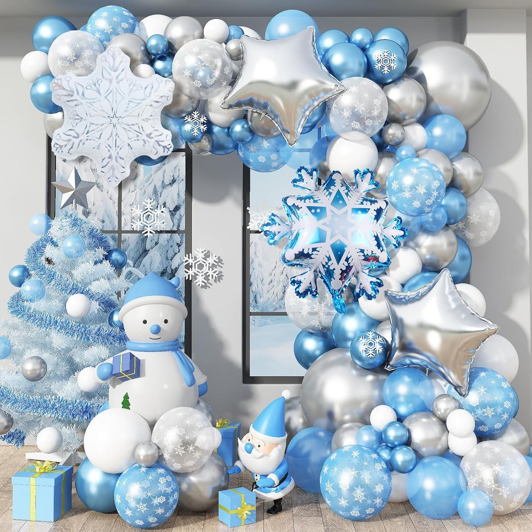 Winter Snowflakes Balloon Garland Arch Kit Blue Silver White Snowflakes ...