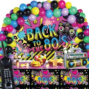 Back to the 80s Balloon Garland Kit and Backdrop, Disco Ball Radio Boom ...