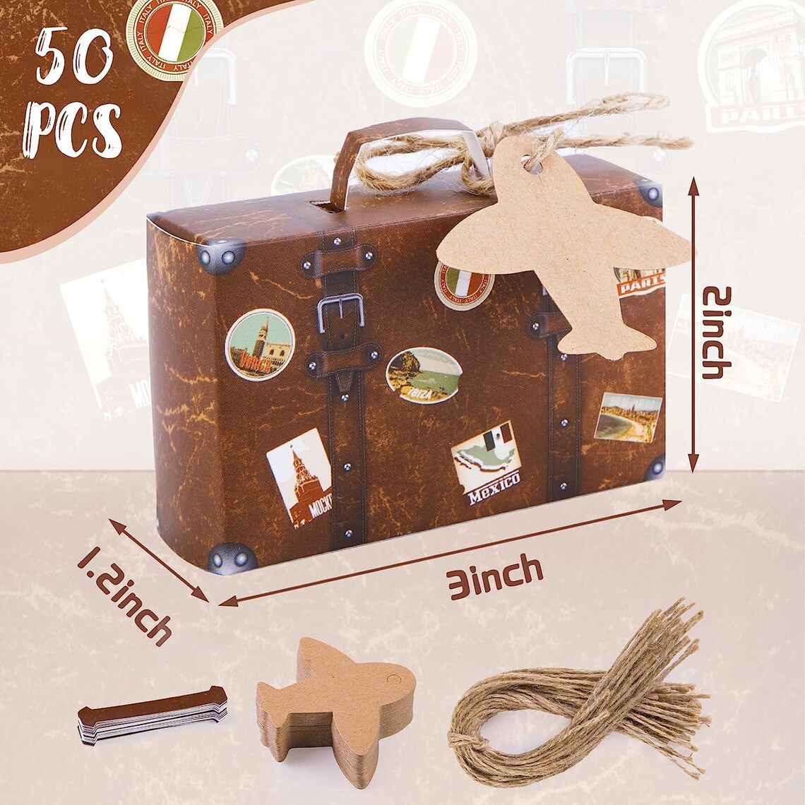 Mini Suitcase Favor Box 50pcs, Travel Themed Treat Boxes, New Adventure ...