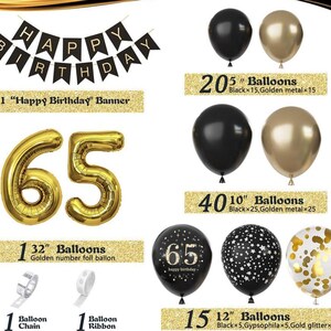 65th Birthday Balloon Garland Arch, Black and Gold 65th Birthday ...