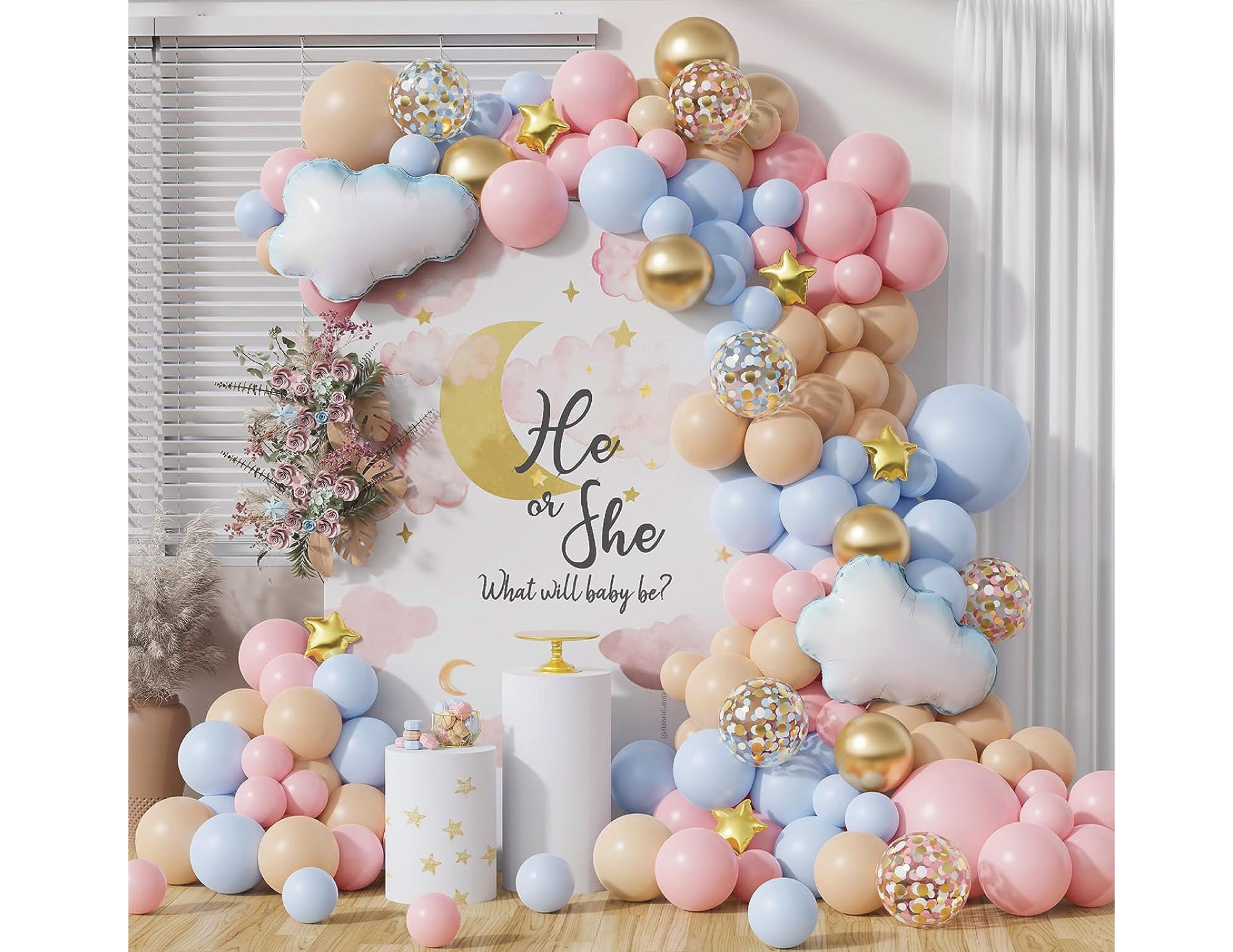 Cloud Gender Reveal Balloon Garland Arch Kit, Pastel Pink and Blue ...