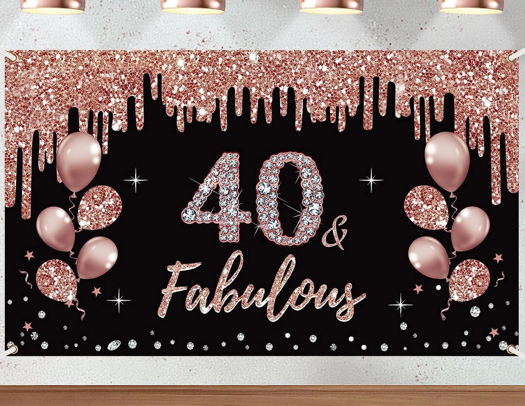 40th Birthday Banner Backdrop Decorations for Women Black Rose Gold ...